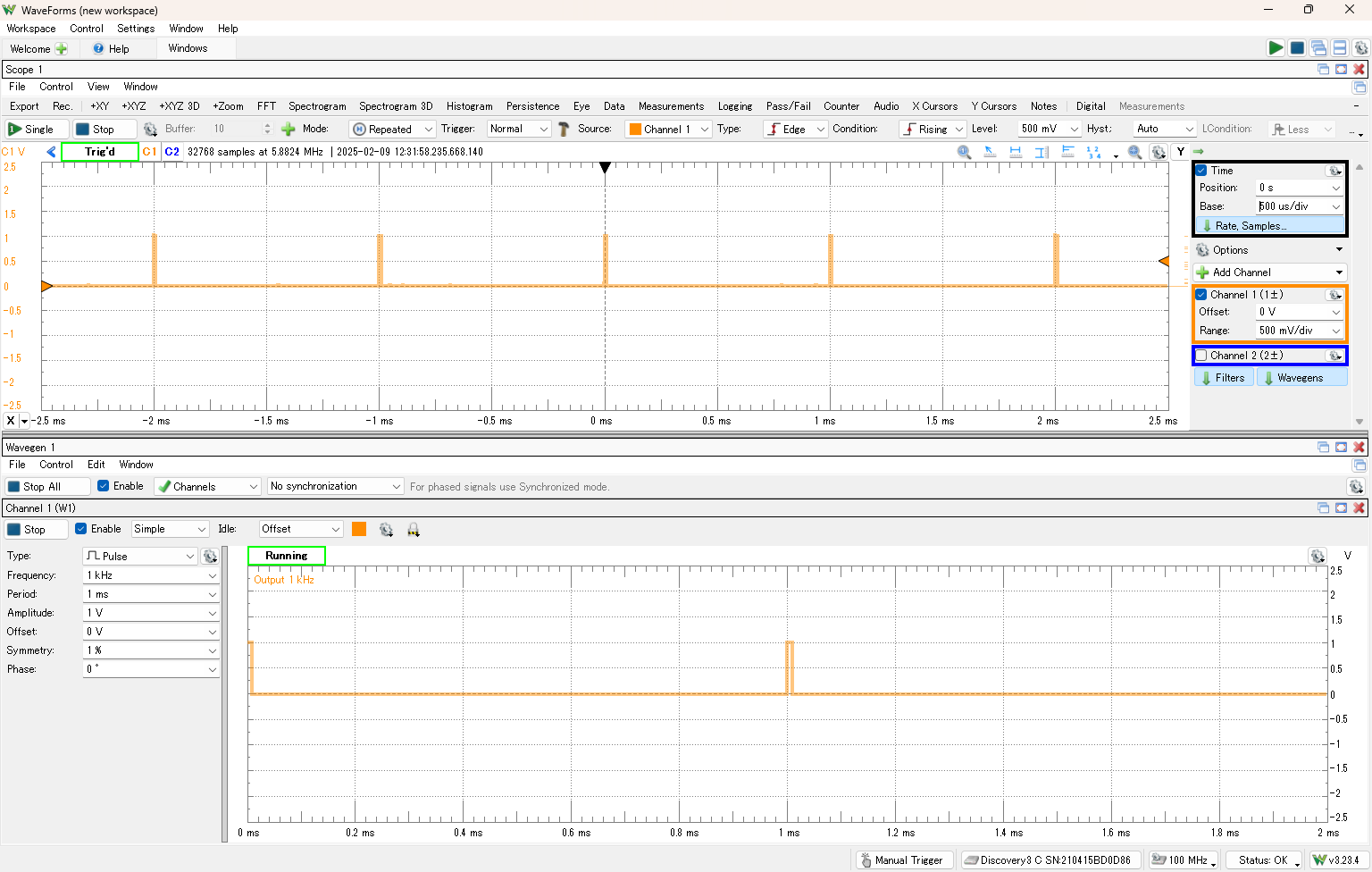 Analog Discovery 3 〜Wavegenでパルス波形を1回だけ発生させる - MSR合同会社